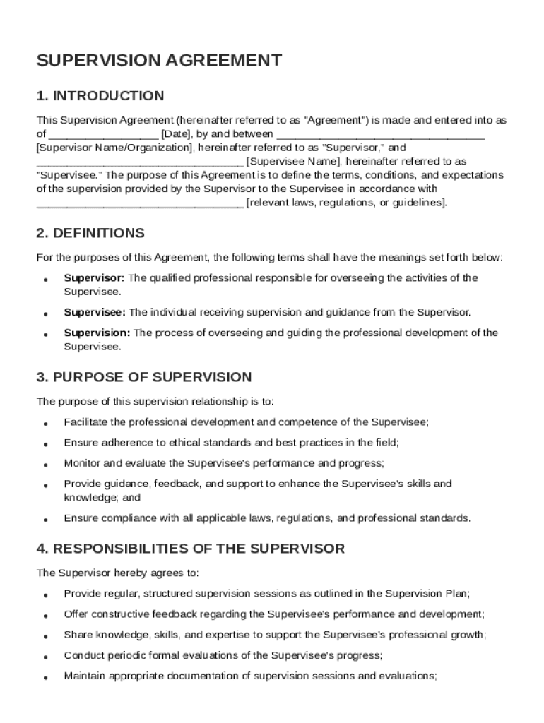 Supervision Agreement Template Form - Fill Online, Printable, Fillable ...