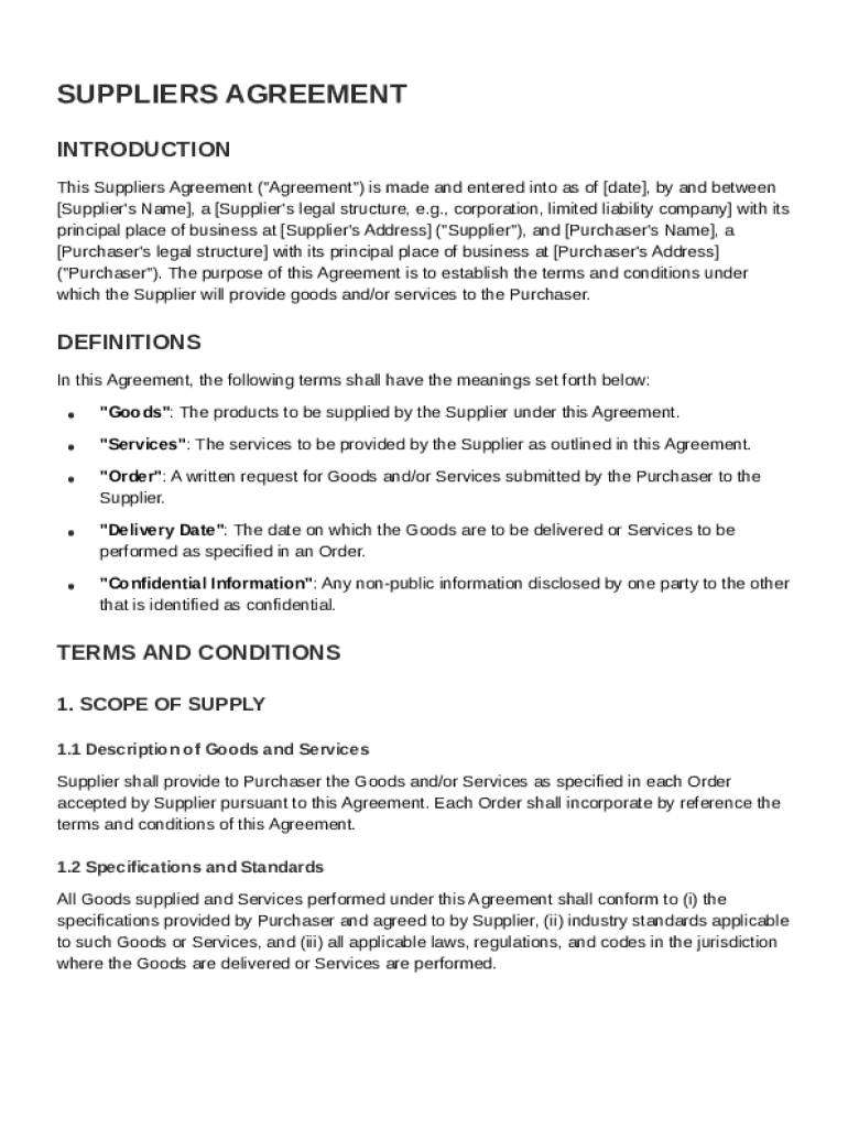 Suppliers Agreement Template: Fill out & sign online | DocHub