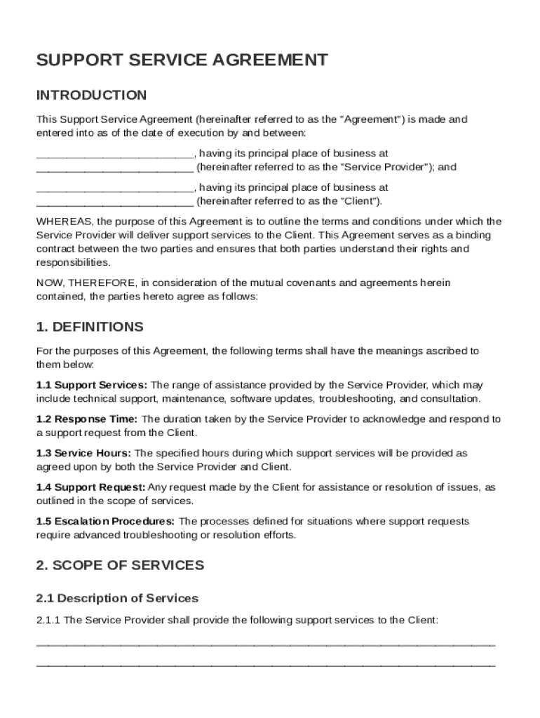 Support Service Agreement Template: Fill out & sign online | DocHub