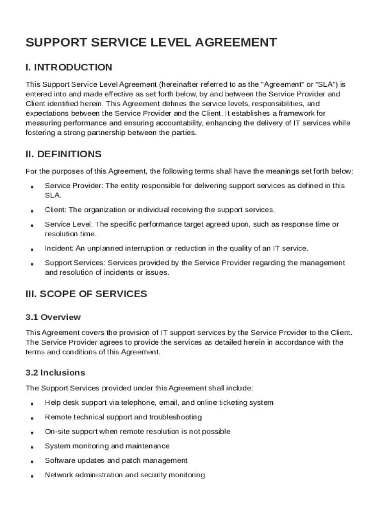 Support Service Level Agreement Template: Fill out & sign online | DocHub