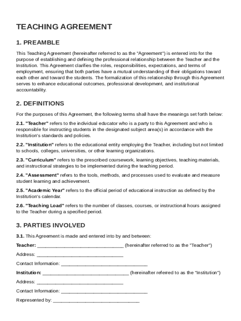 Teaching Agreement Template Form - Fill Online, Printable, Fillable ...