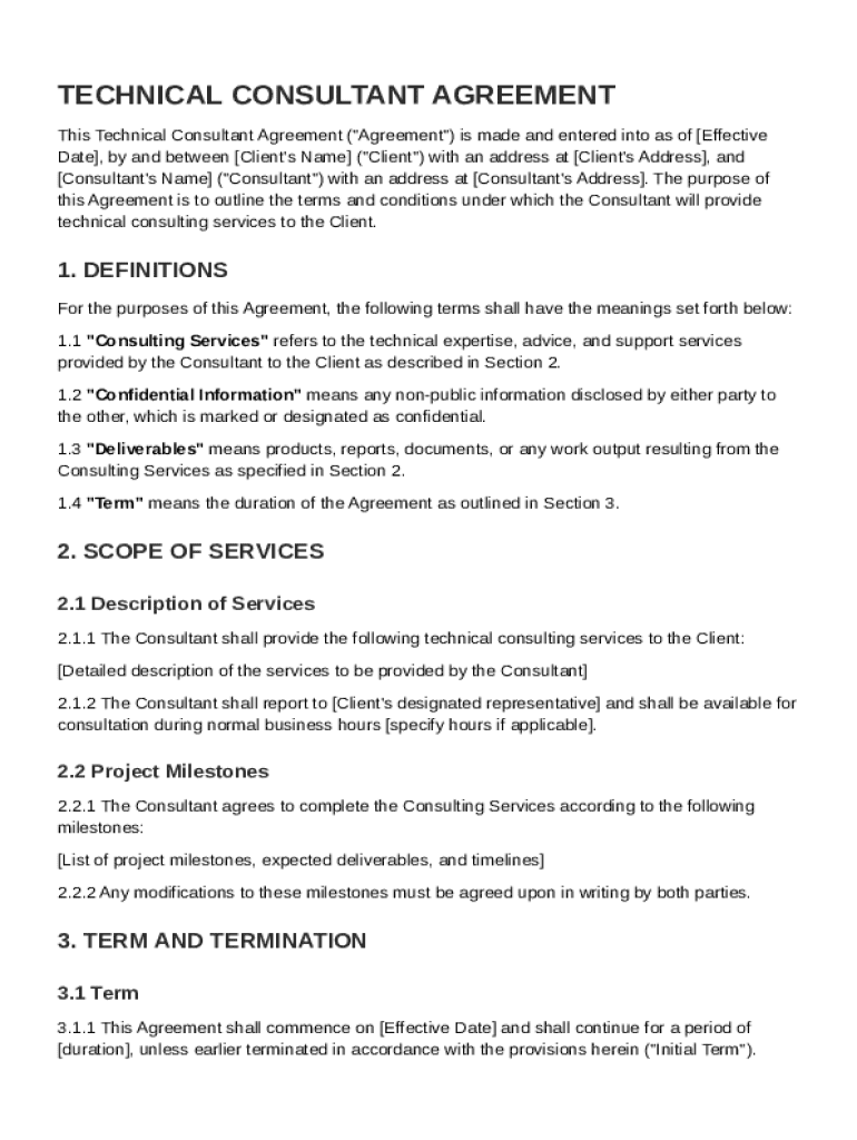Technical Consultant Agreement Template: Fill out & sign online | DocHub