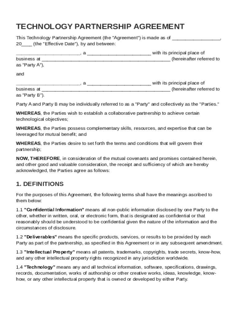 Fillable Online Technology Partnership Agreement Template Fax Email Print - pdfFiller