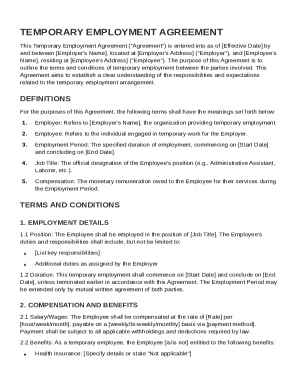 Temporary Employment Agreement Template - Fill and Sign Printable ...