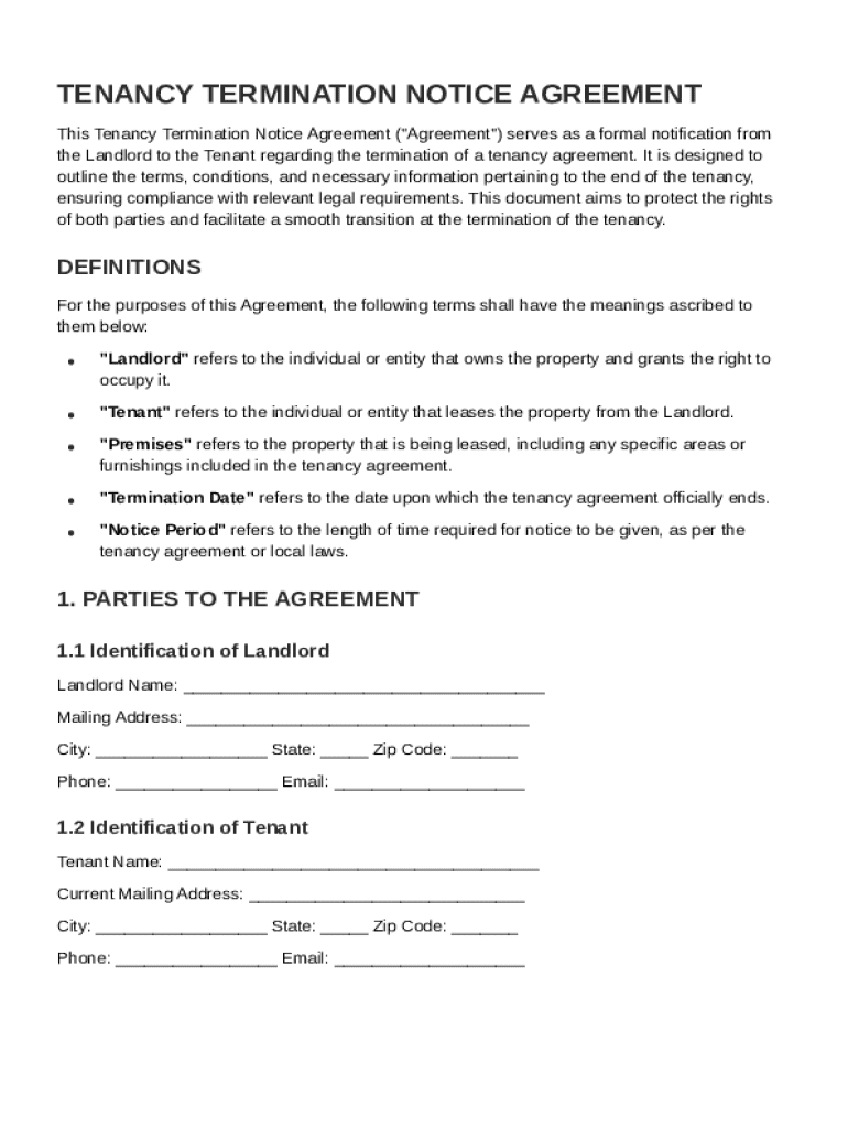Tenancy Termination Notice Agreement Template: Fill out & sign online ...