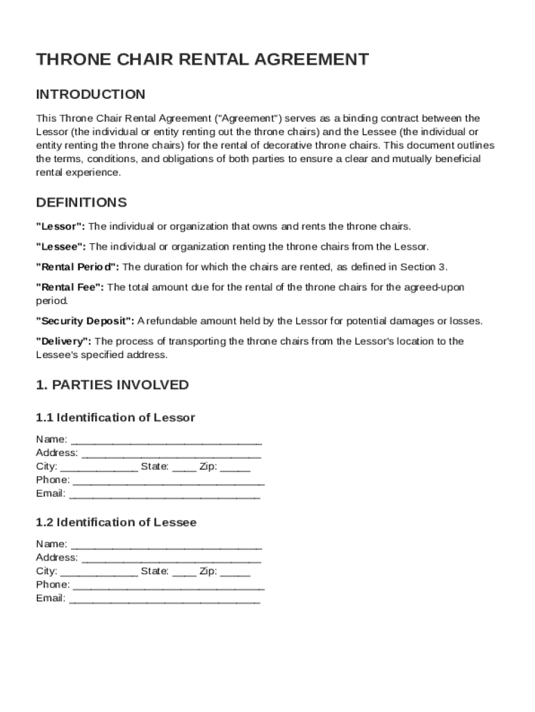 Throne Chair Rental Agreement Template Form - Fill Online, Printable ...