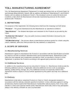 Toll Manufacturing Agreement Template Form - Fill Online, Printable ...