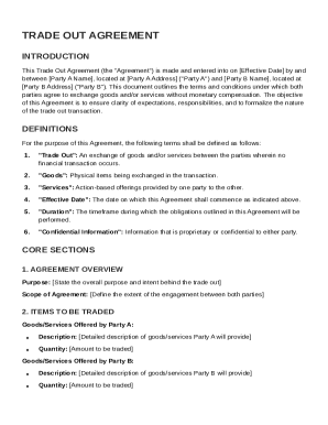 Trade Out Agreement Template Form - Fill Online, Printable, Fillable ...