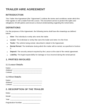 Trailer Hire Agreement Template - Fill and Sign Printable Template Online
