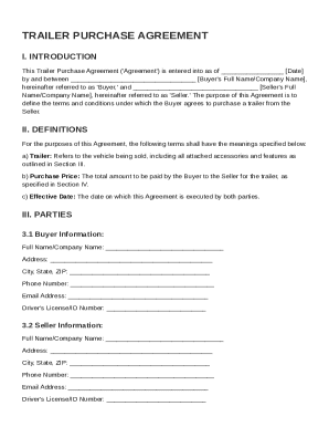 Trailer Purchase Agreement Template Form - Fill Online, Printable ...