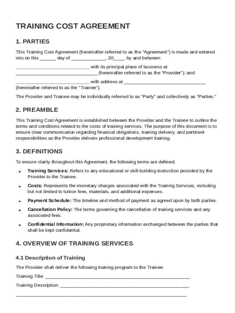 Training Cost Agreement Template: Fill out & sign online | DocHub