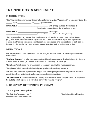 Training Costs Agreement Template Form - Fill Online, Printable ...