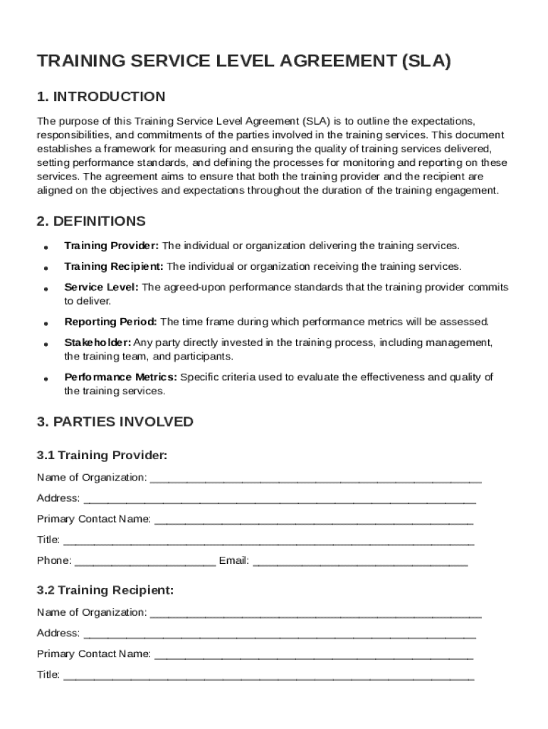 Training Service Level Agreement Template Form - Fill Online, Printable ...