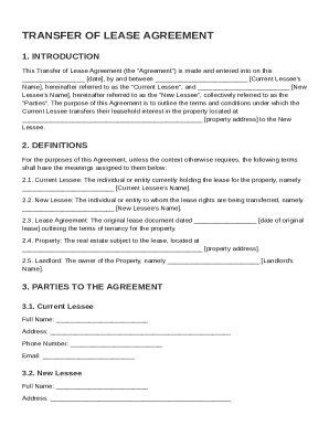 Fillable Online Transfer of Lease Agreement Template Fax Email Print ...