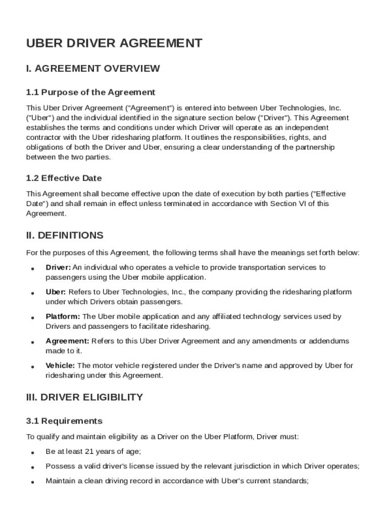 Uber Driver Agreement Template: Fill out & sign online | DocHub