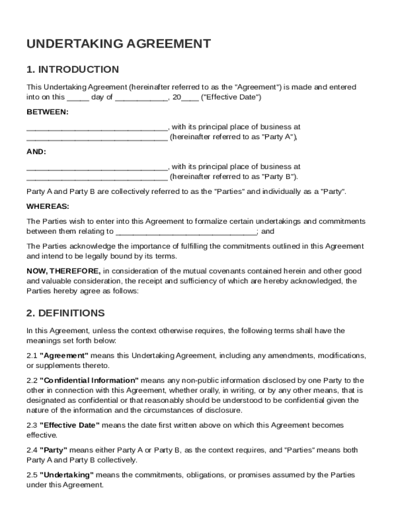 Undertaking Agreement Template: Fill out & sign online | DocHub