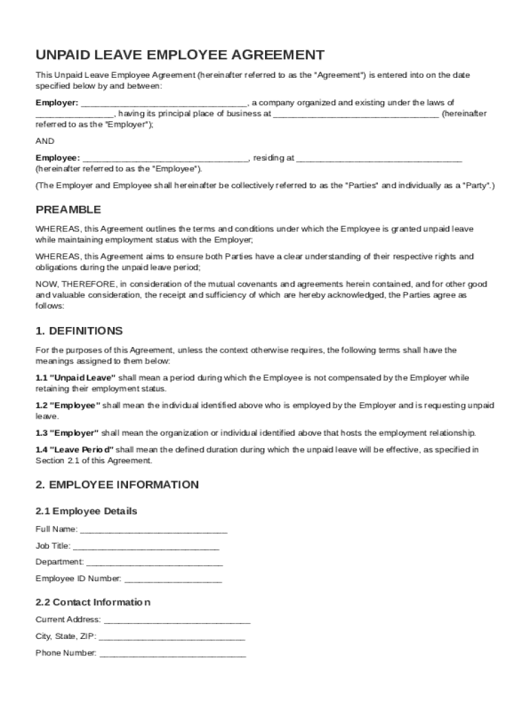 Unpaid Leave Employee Agreement Template: Fill out & sign online | DocHub