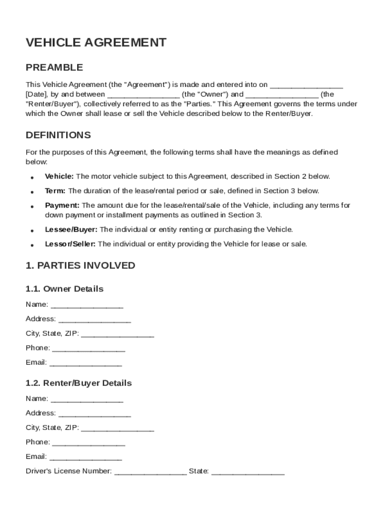 Vehicle Agreement Template: Fill out & sign online | DocHub