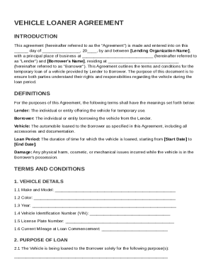 Vehicle Loaner Agreement Template Form - Fill Online, Printable ...