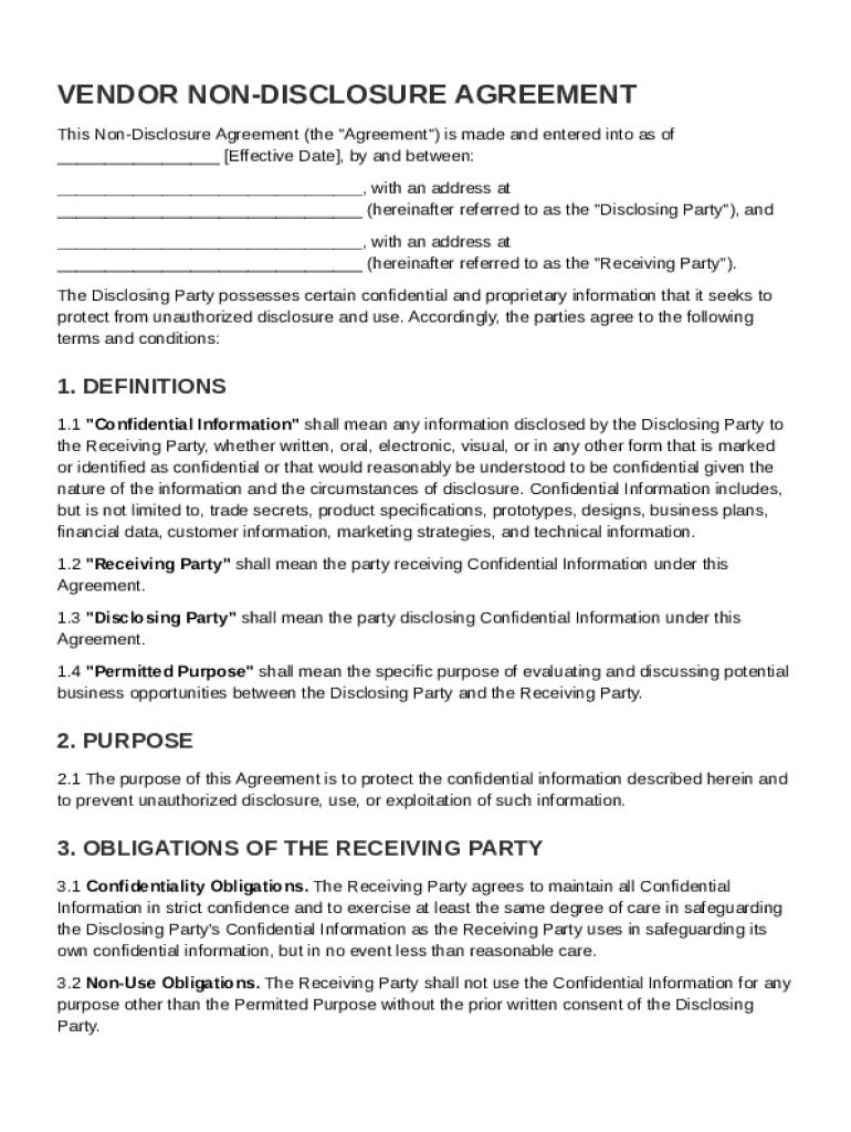 Vendor Non Disclosure Agreement Template: Fill out & sign online | DocHub