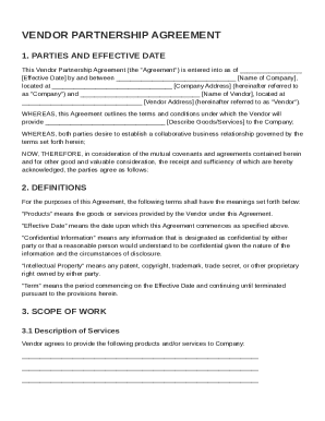 Vendor Partnership Agreement Template Form - Fill Online, Printable ...