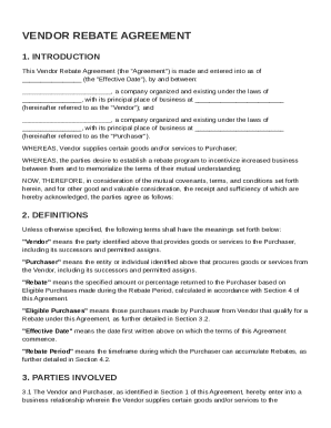 Vendor Rebate Agreement Template - Fill and Sign Printable Template Online