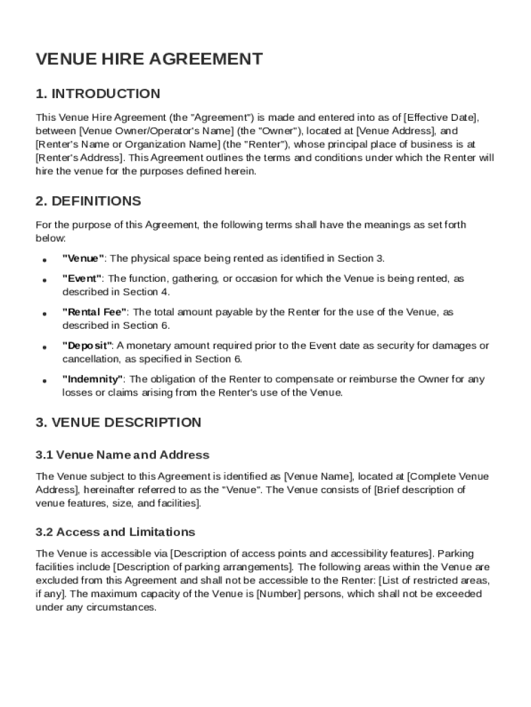 Venue Hire Agreement Template: Fill out & sign online | DocHub