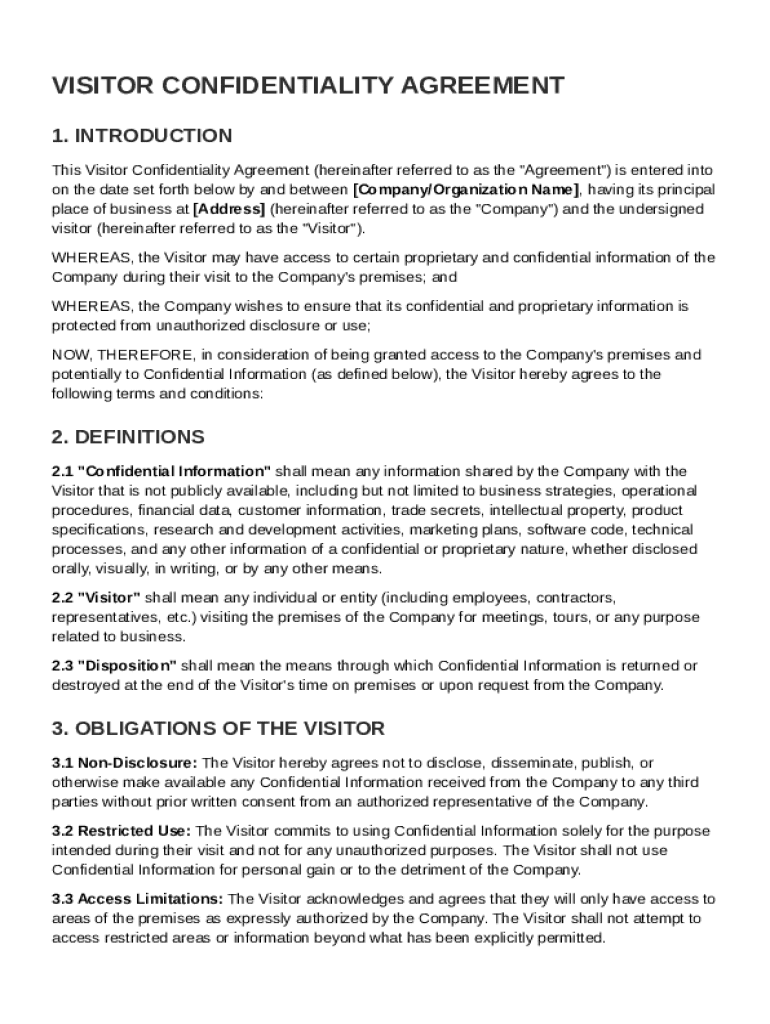 Visitor Confidentiality Agreement Template: Fill out & sign online | DocHub