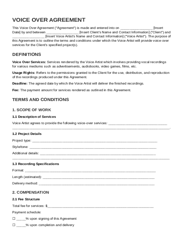 Voice Over Agreement Template: Fill out & sign online | DocHub