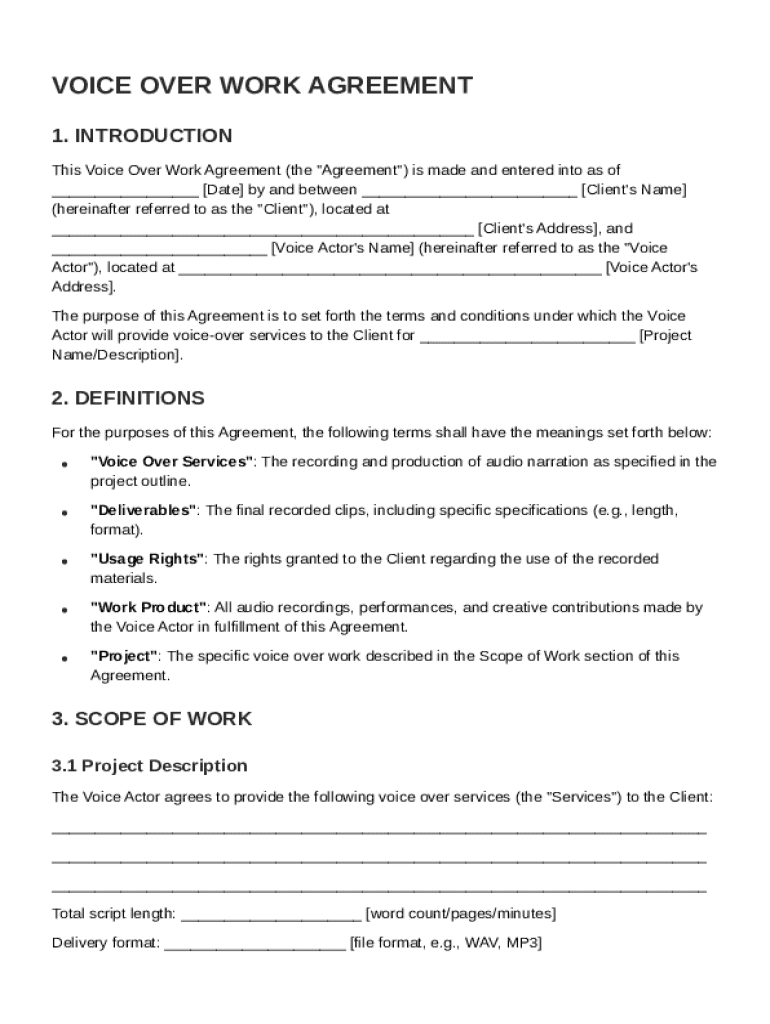 Voice Over Work Agreement Template: Fill out & sign online | DocHub