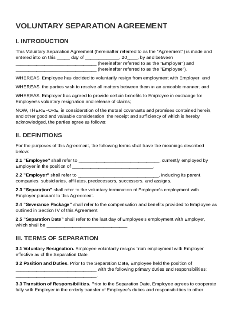 Voluntary Separation Agreement Template: Fill out & sign online | DocHub