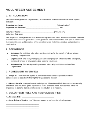 Volunteer Agreement Template Form - Fill Online, Printable, Fillable ...