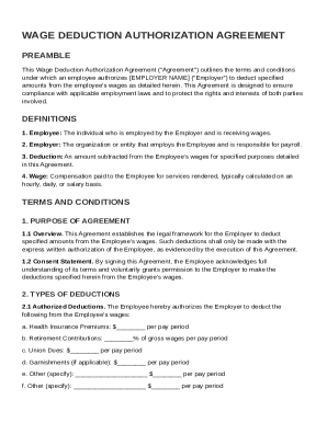 Wage Deduction Authorization Agreement Template Form - Fill Online ...