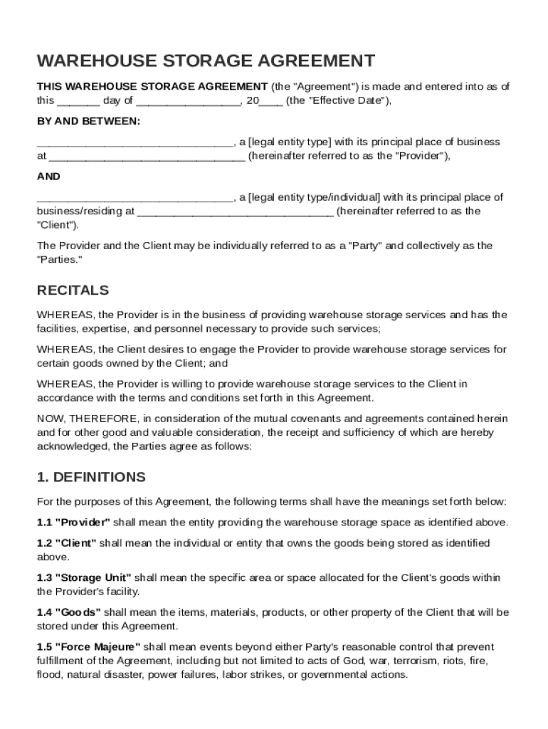 Warehouse Storage Agreement Template: Fill out & sign online | DocHub