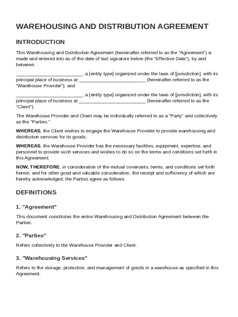 Warehousing and Distribution Agreement Template: Fill out & sign online ...
