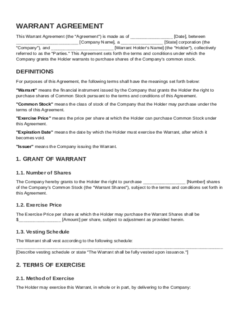 Warrant Agreement Template: Fill out & sign online | DocHub