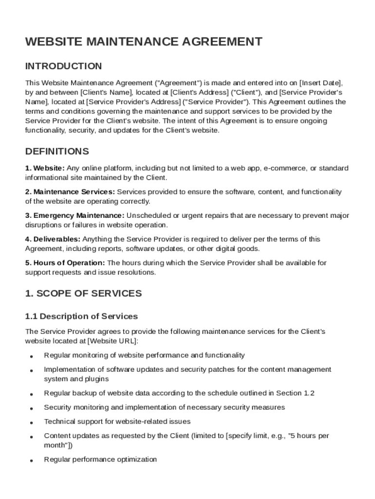 Website Maintenance Agreement Template: Fill out & sign online | DocHub