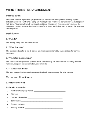 Fillable Online Wire Transfer Agreement Template Fax Email Print ...