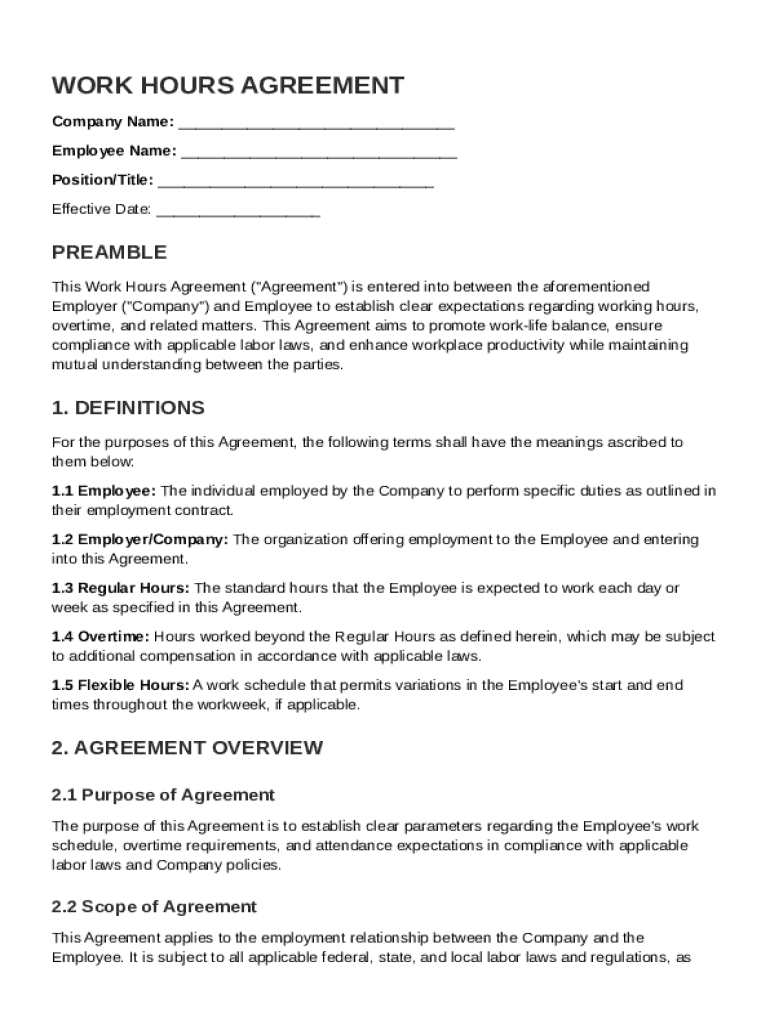 Work Hours Agreement Template: Fill out & sign online | DocHub