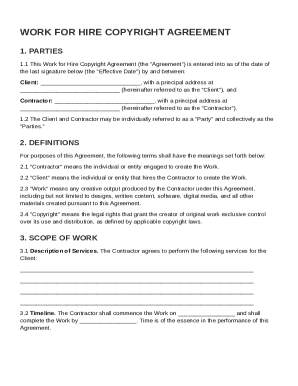 Work for Hire Copyright Agreement Template Form - Fill Online ...