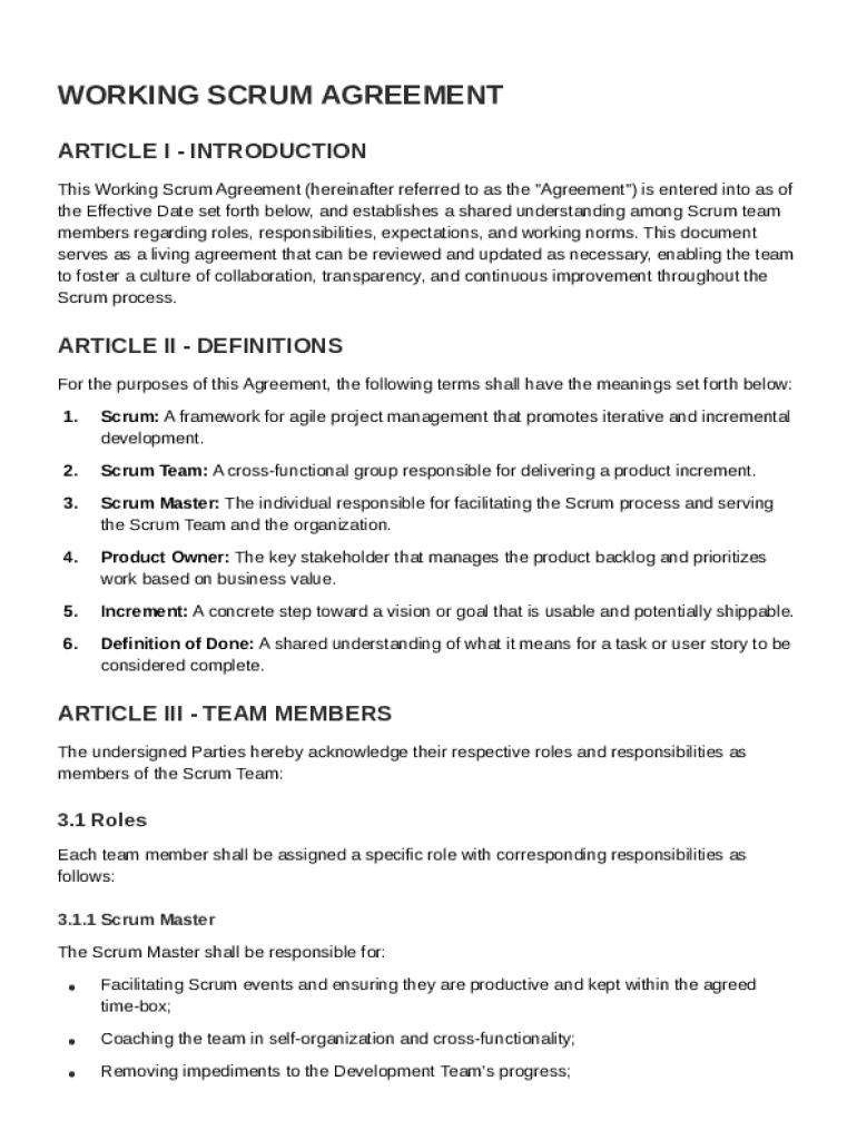 Working Scrum Agreement Template: Fill out & sign online | DocHub
