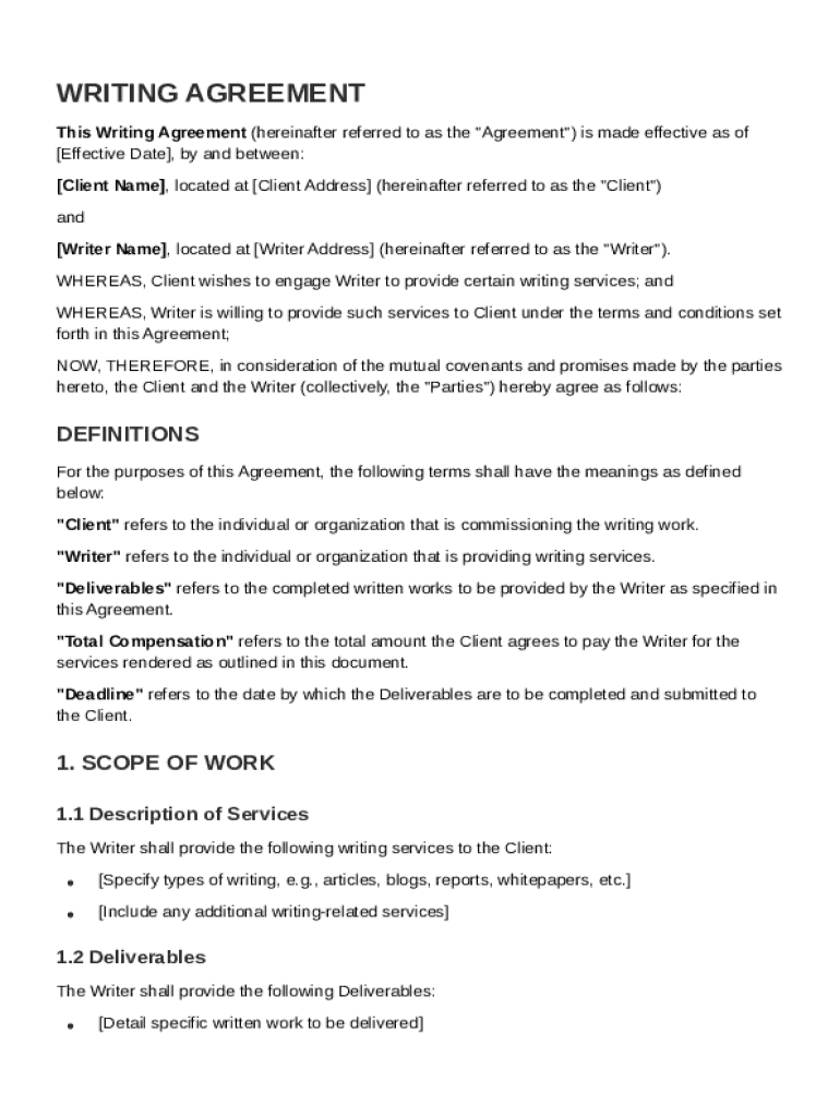 Writing Agreement Template: Fill out & sign online | DocHub