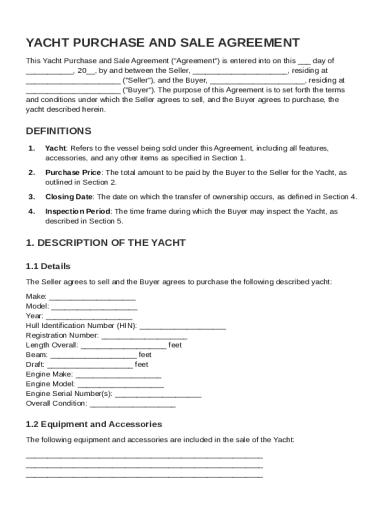 Yacht Purchase and Sale Agreement Template: Fill out & sign online | DocHub