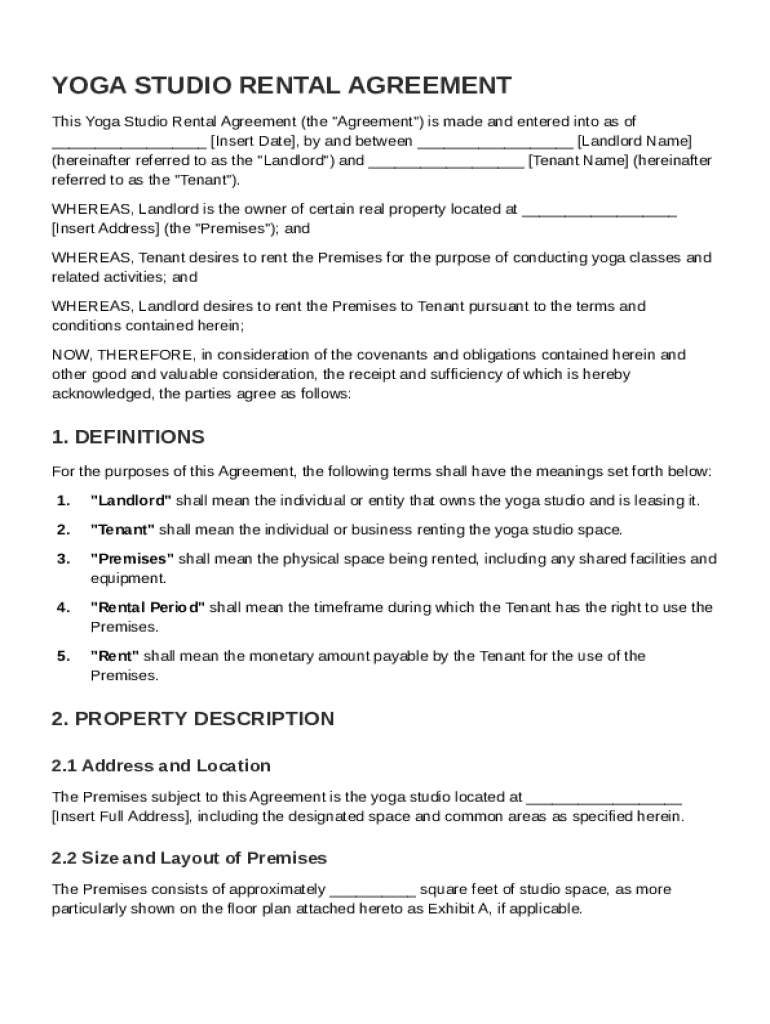 Yoga Studio Rental Agreement Template Form - Fill Online, Printable, Fillable, Blank - pdfFiller