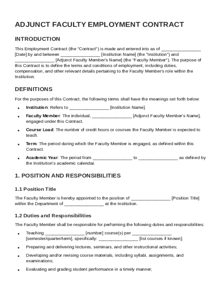 Adjunct Faculty Contract Template: Fill out & sign online | DocHub