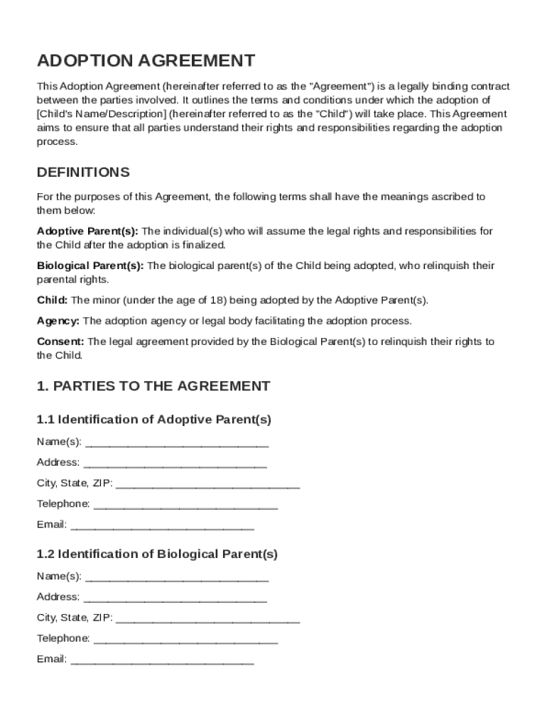 Adoption Contract Template Form - Fill Online, Printable, Fillable ...