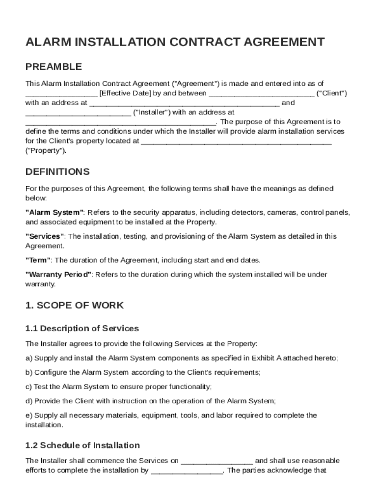Alarm Installation Contract Template: Fill out & sign online | DocHub