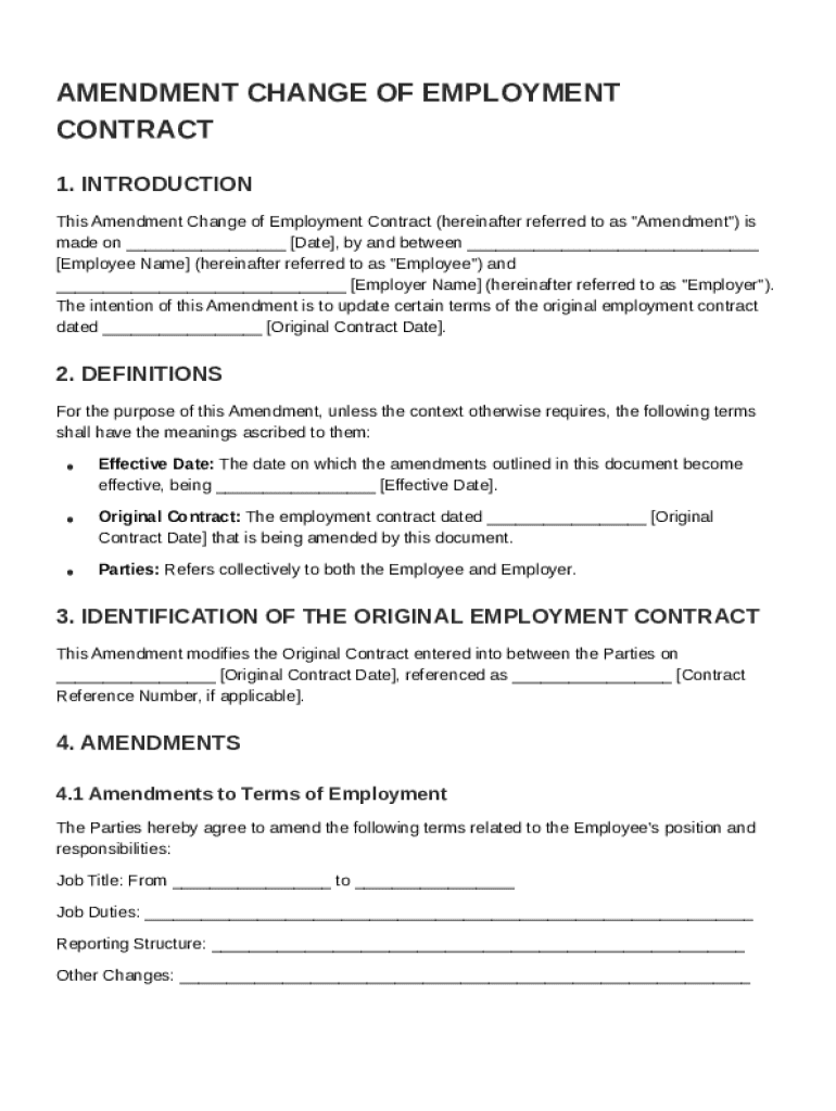 Fillable Online Amendment Change Of Employment Contract Template Fax Email Print - pdfFiller