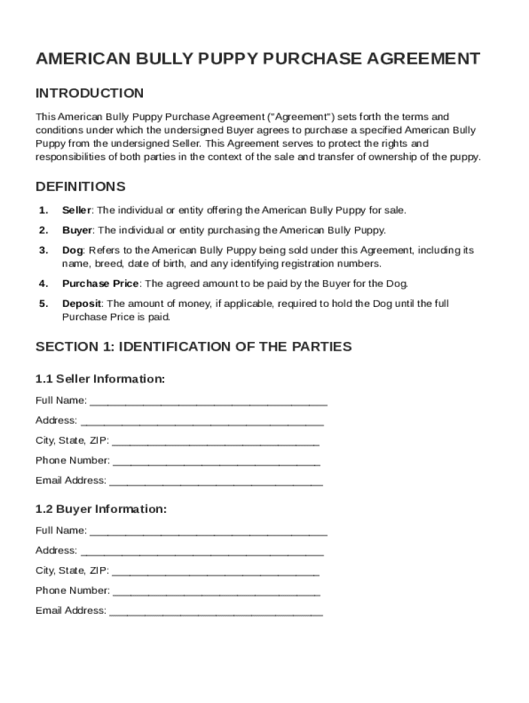 American Bully Puppy Contract Template Form - Fill Online, Printable ...