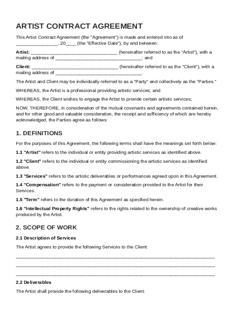 Artist Contract Template Form - Fill Online, Printable, Fillable, Blank ...